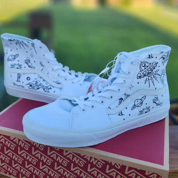 Vans | Shoes | Vans White Hightop Upaint Sneakers With Ufos | Poshmark